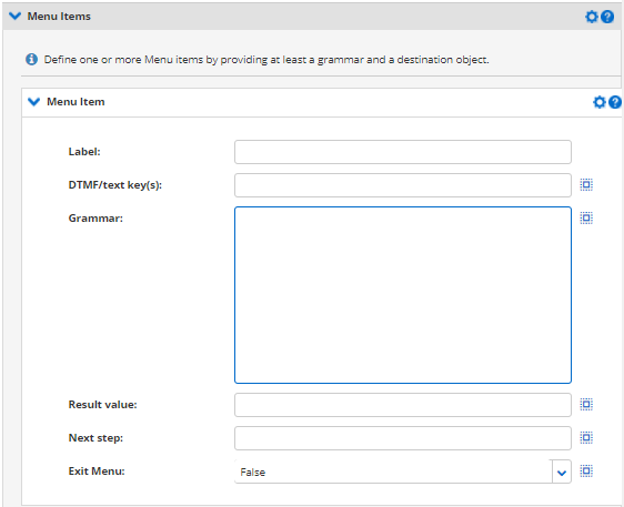 Alvaria Documentation - Menu Items Section