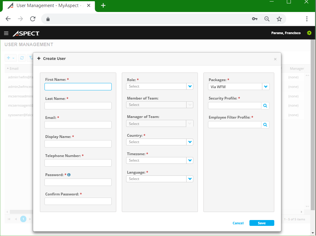 Aspect® Via® Inbound/Outbound 19 - Create a New User
