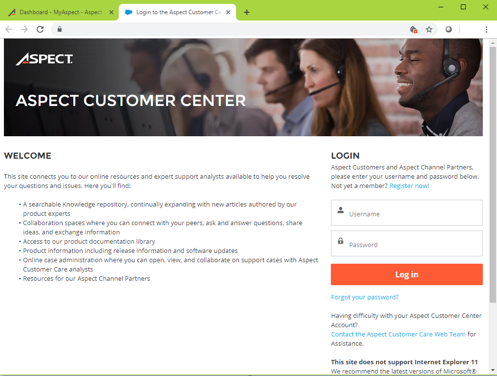 Aspect® Via® Inbound/Outbound 19 - Access the Aspect Customer Center
