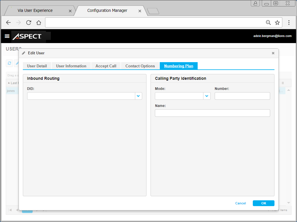 Aspect® Via® Inbound/Outbound 19 - Configure or Edit a User's Settings