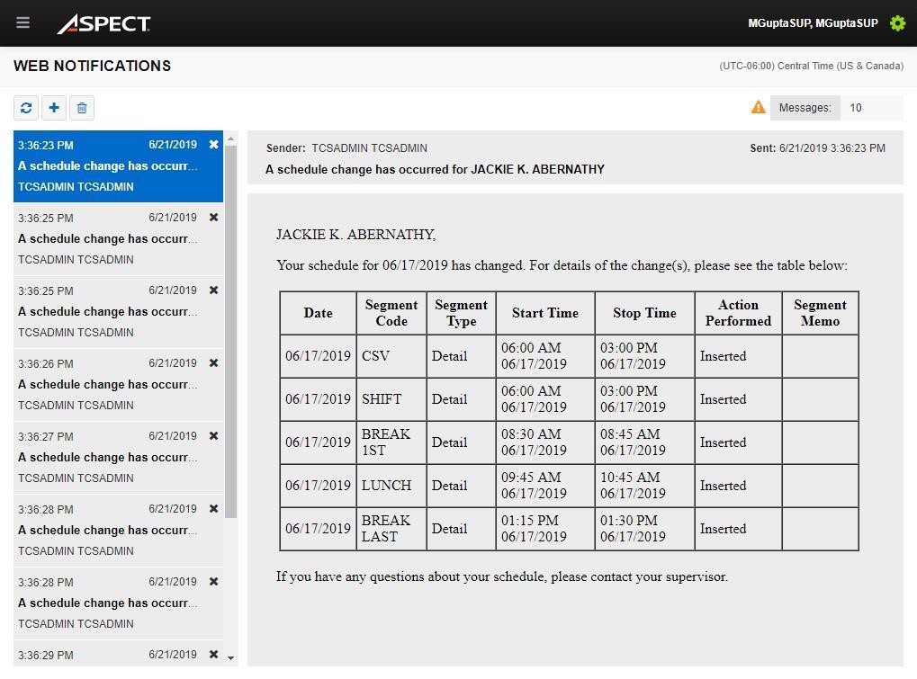 Alvaria Workforce Management™ - Viewing Notifications
