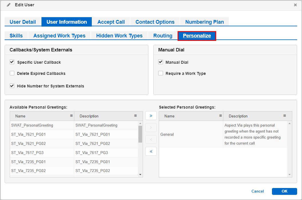 Alvaria Documentation - Configure or Edit a User's Settings